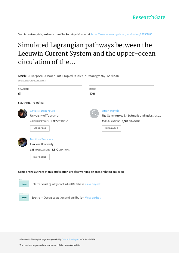 (PDF) Simulated Lagrangian pathways between the Leeuwin Current System ...