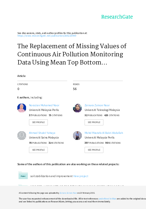 (PDF) The Replacement of Missing Values of Continuous Air Pollution Monitoring Data Using Mean ...