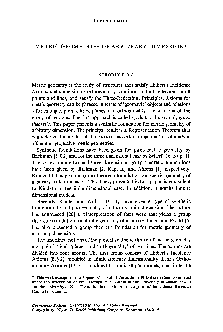 (PDF) Metric geometries of arbitrary dimension