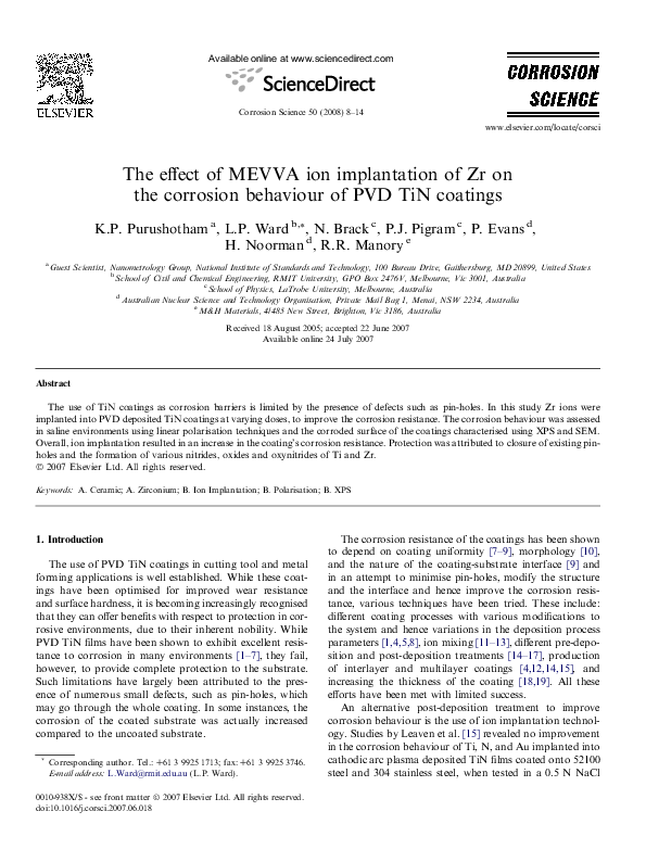 (PDF) The effect of MEVVA ion implantation of Zr on the corrosion ...