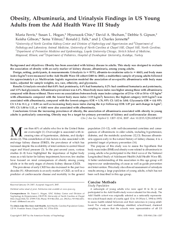 (PDF) Obesity, albuminuria, and urinalysis findings in US young adults ...