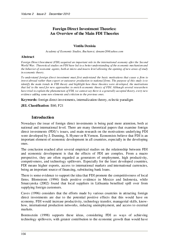 (PDF) Foreign Direct Investment Theories: An Overview of the Main FDI ...