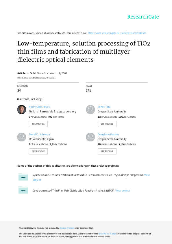 (PDF) Low-temperature, solution processing of TiO2 thin films and fabrication of multilayer ...