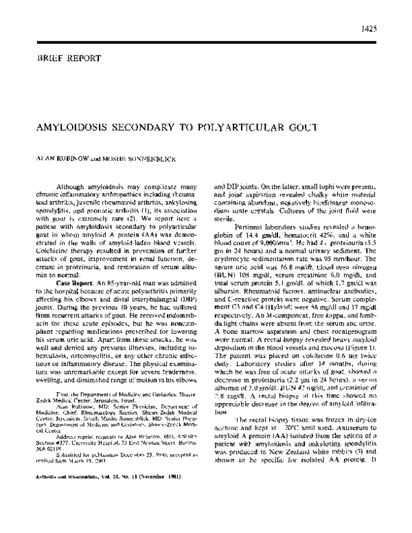 (PDF) Amyloidosis Secondary to Polyarticular Gout