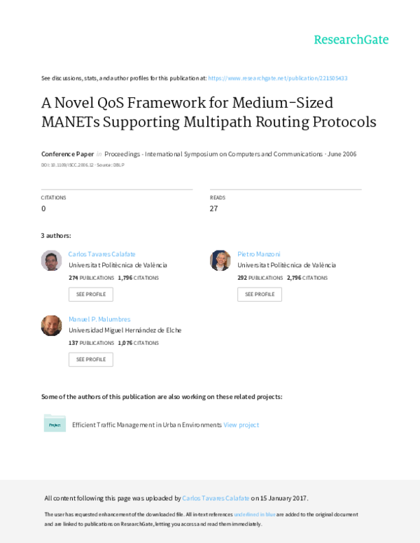 (PDF) A novel QoS framework for medium-sized MANETs supporting multipath routing protocols