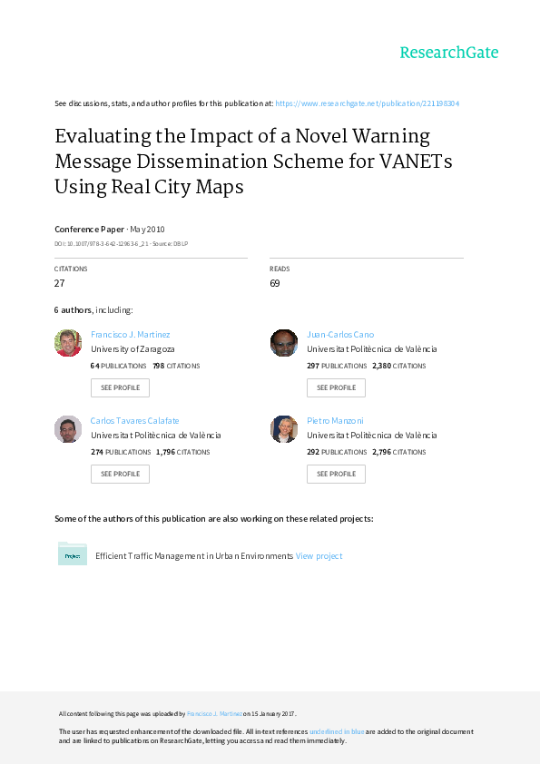 (PDF) Evaluating the Impact of a Novel Warning Message Dissemination Scheme for VANETs Using ...