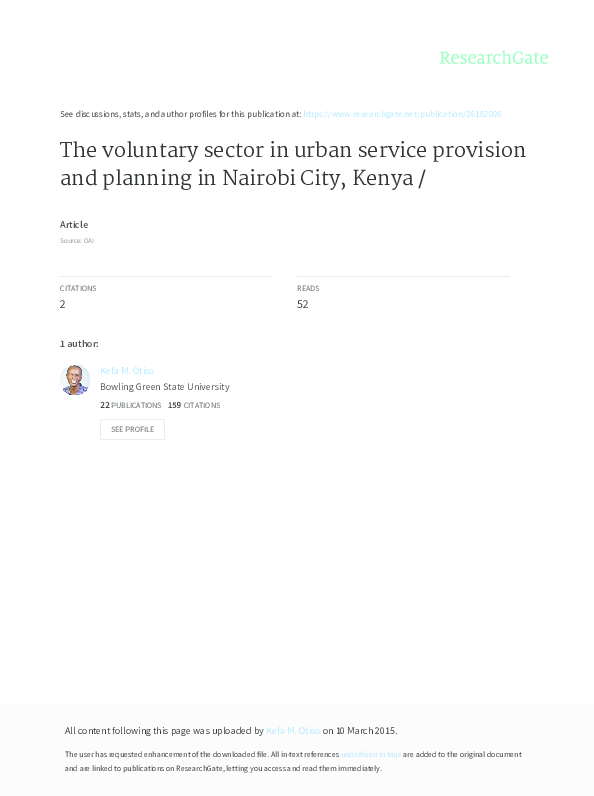 (PDF) The voluntary sector in urban service provision and planning in ...