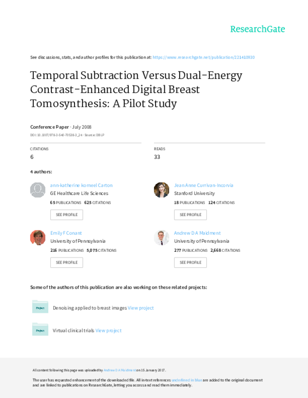 Pdf Temporal Subtraction Versus Dual Energy Contrast Enhanced Digital Breast Tomosynthesis A