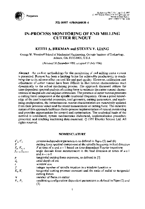 (PDF) In-process monitoring of end milling cutter runout