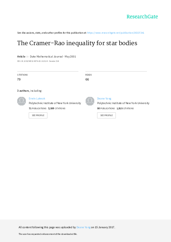 (PDF) The Cramer-Rao inequality for star bodies