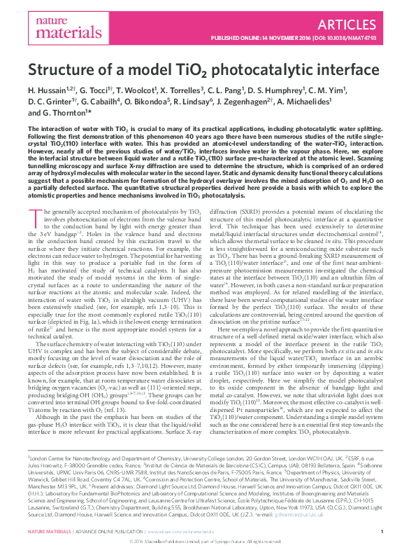 (PDF) Structure of a model TiO2 photocatalytic interface