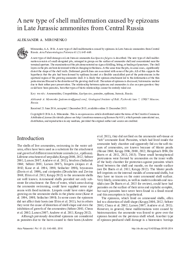 (PDF) A new type of shell malformation caused by epizoans in Late ...
