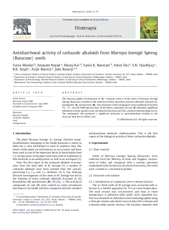 (PDF) Antidiarrhoeal activity of carbazole alkaloids from Murraya ...
