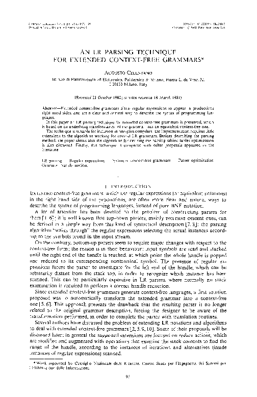 Pdf An Lr Parsing Technique For Extended Context Free Grammars 1 Augusto Celentano