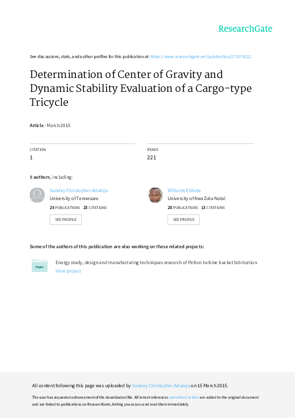(PDF) Determination of Center of Gravity and Dynamic Stability ...