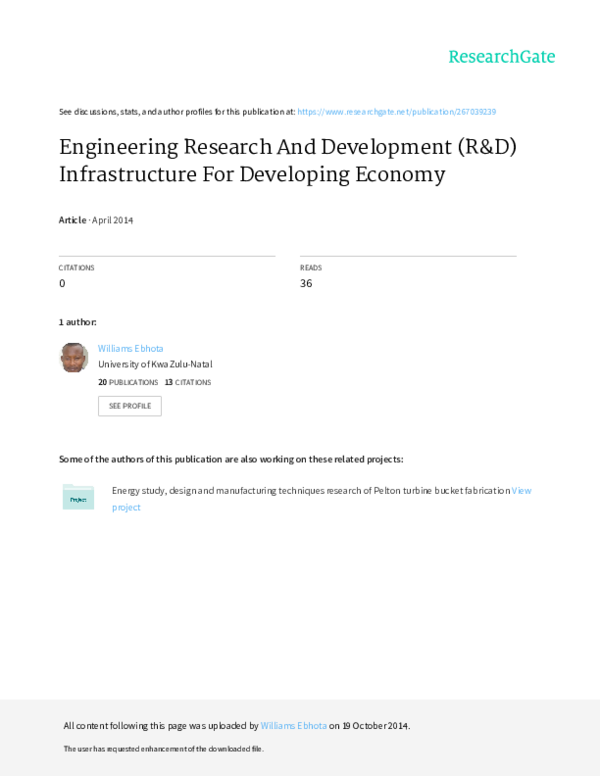 (PDF) Engineering Research And Development (R&D) Infrastructure For ...