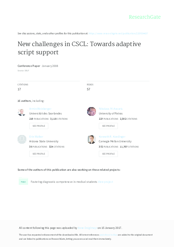 (PDF) New challenges in CSCL: Towards adaptive script support