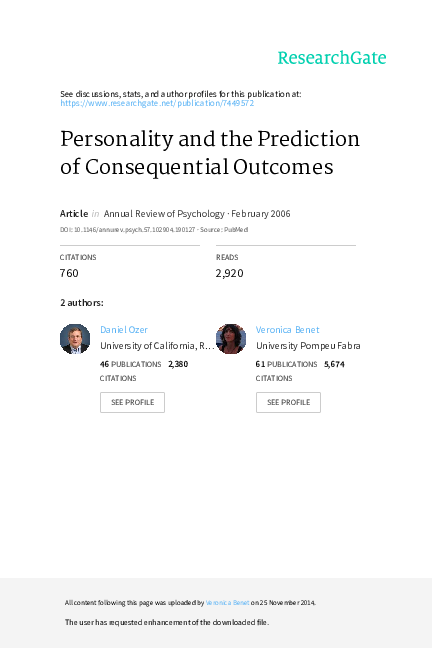 (PDF) Personality and the prediction of consequential outcomes