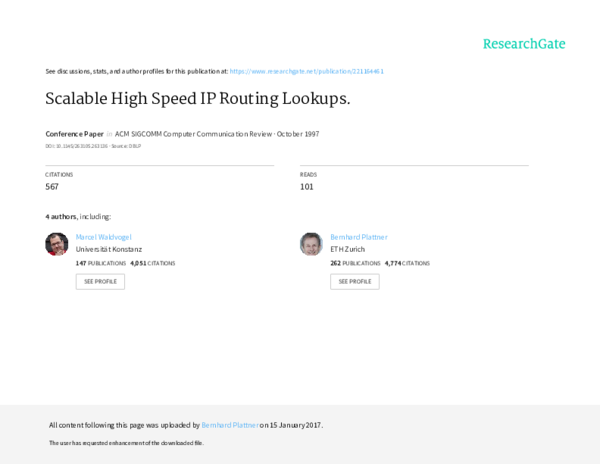 (PDF) Scalable High Speed IP Routing Lookups