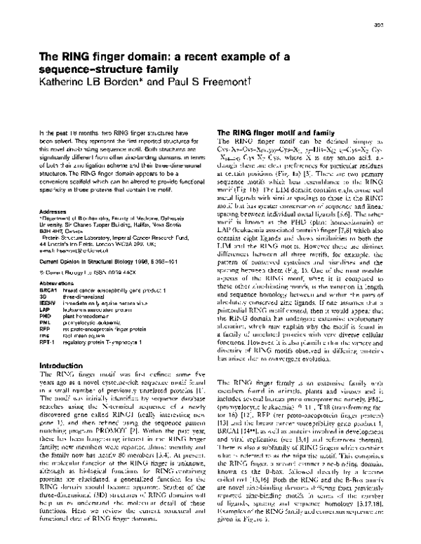 (PDF) The RING finger domain: a recent example of a sequence--structure ...