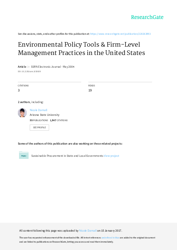 (PDF) Environmental policy tools & firm-level management practices in ...