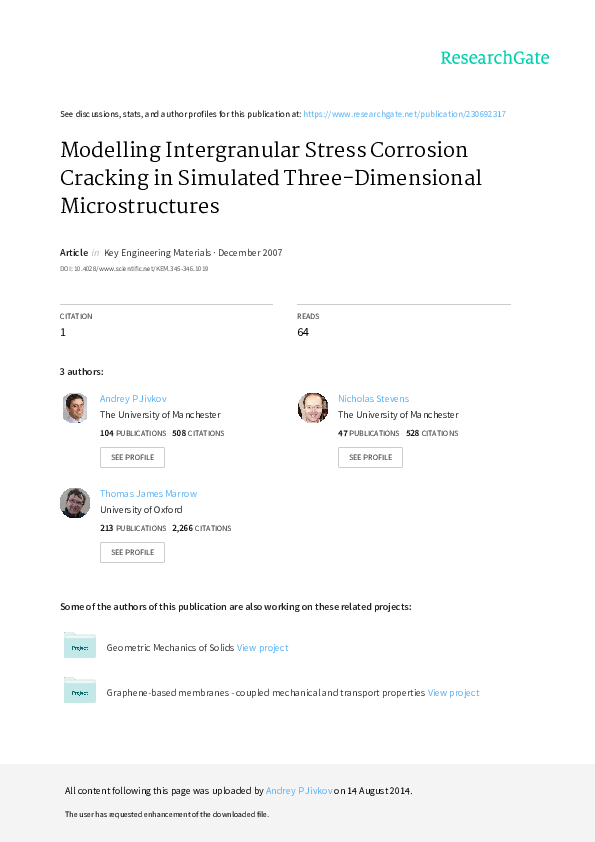 Pdf Modelling Intergranular Stress Corrosion Cracking In Simulated Three Dimensional