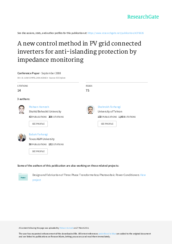 (PDF) A new control method in PV grid connected inverters for anti-islanding protection by ...