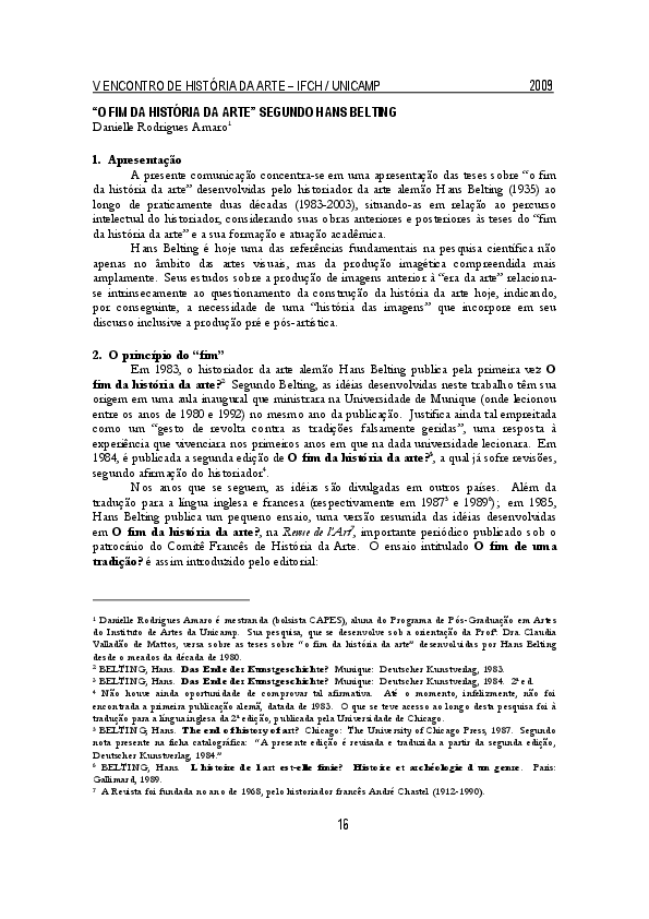 (PDF) "O fim da história da arte" segundo Hans Belting