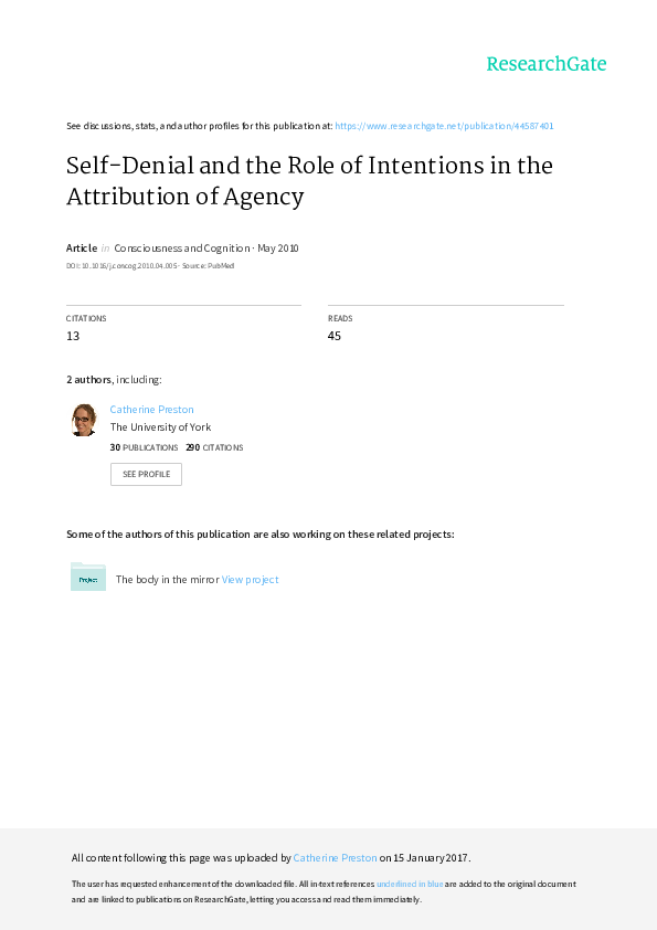 (PDF) Self-denial and the role of intentions in the attribution of agency