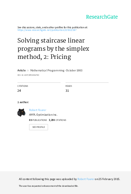 (PDF) Solving staircase linear programs by the simplex method, 1: Inversion