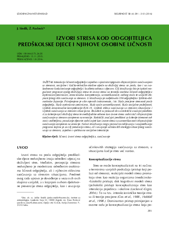 (PDF) IZVORI STRESA KOD ODGOJITELJICA PREDŠKOLSKE DJECE I NJIHOVE ...