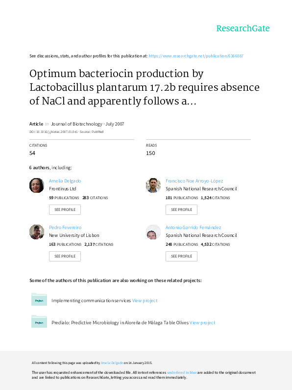 (PDF) Optimum bacteriocin production by Lactobacillus plantarum 17.2b requires absence of NaCl ...