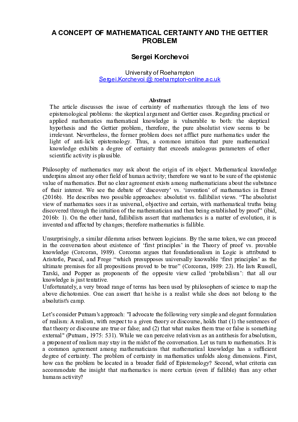 (DOC) A concept of mathematical certainty and the Gettier Problem