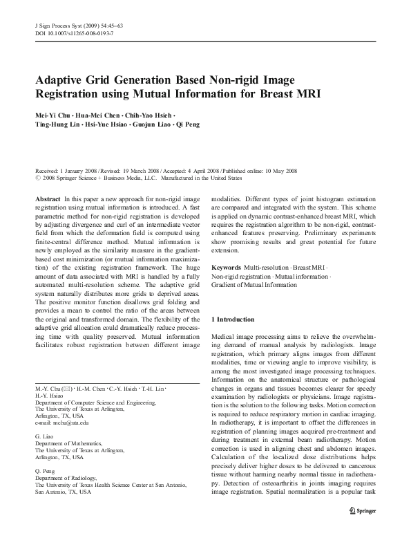 Pdf Adaptive Grid Generation Based Non Rigid Image Registration Using