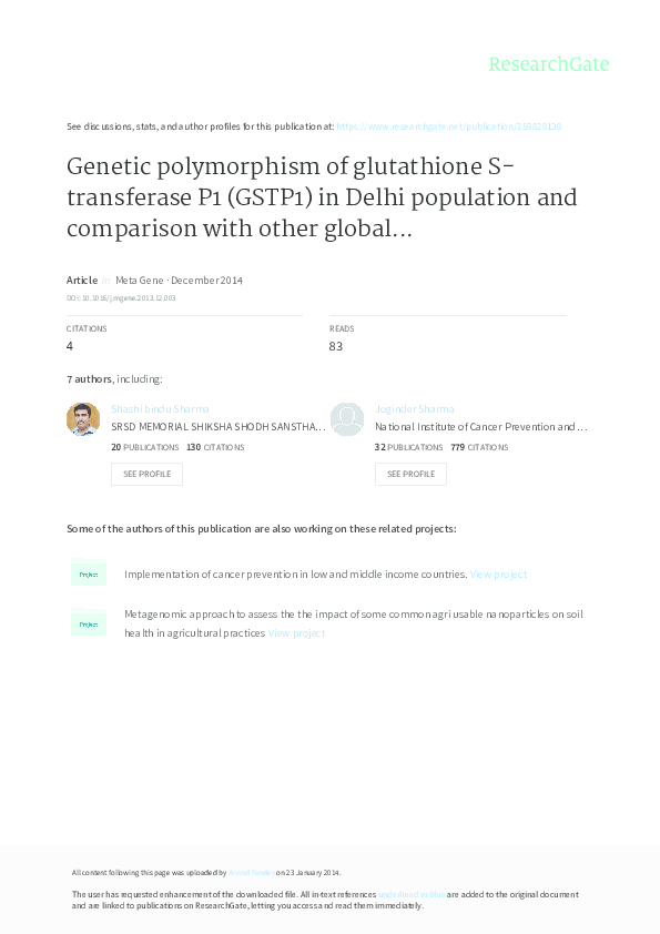 (PDF) Genetic polymorphism of glutathione S‐transferase genes (GSTM1, GSTT1 and GSTP1) and ...