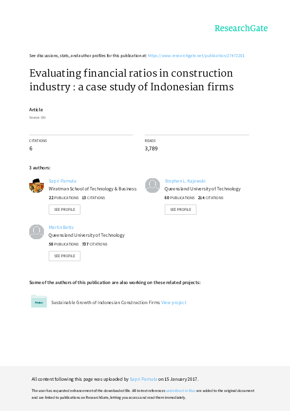 (PDF) Evaluating financial ratios in construction industry: a case study of Indonesian firms