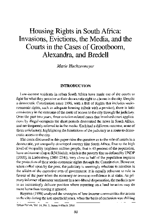 (PDF) Housing Rights in South Africa: Invasions, Evictions, the Media ...