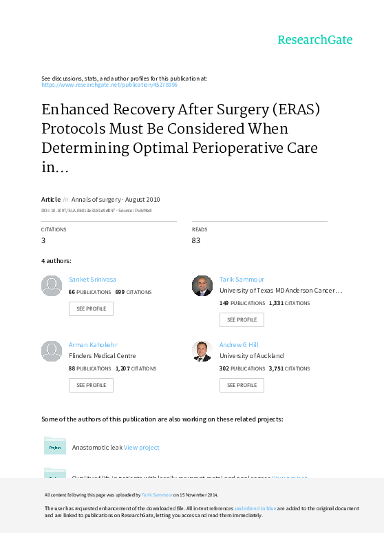 (PDF) Enhanced Recovery After Surgery (ERAS) Protocols Must Be ...