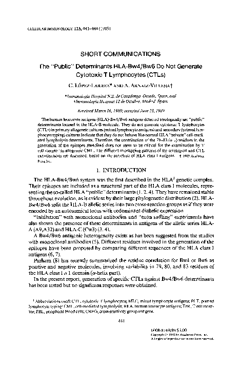 (PDF) The “Public” determinants HLA-Bw4/Bw6 do not generate cytotoxic T ...