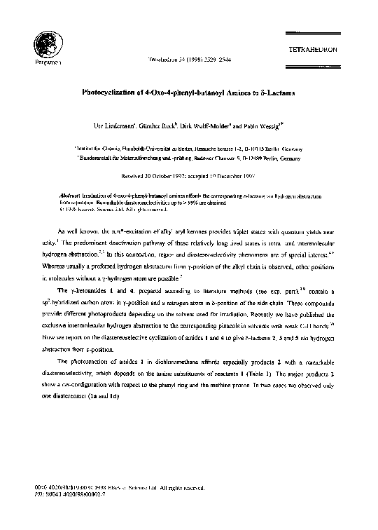 (PDF) Photocyclization of 4-oxo-4-phenyl-butanoyl amines to [delta ...