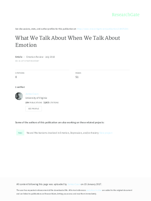 (PDF) What We Talk About When We Talk About Emotion