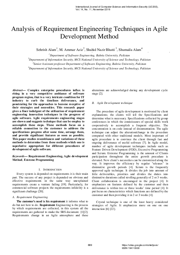 (PDF) Analysis of Requirement Engineering Techniques in Agile Development Method