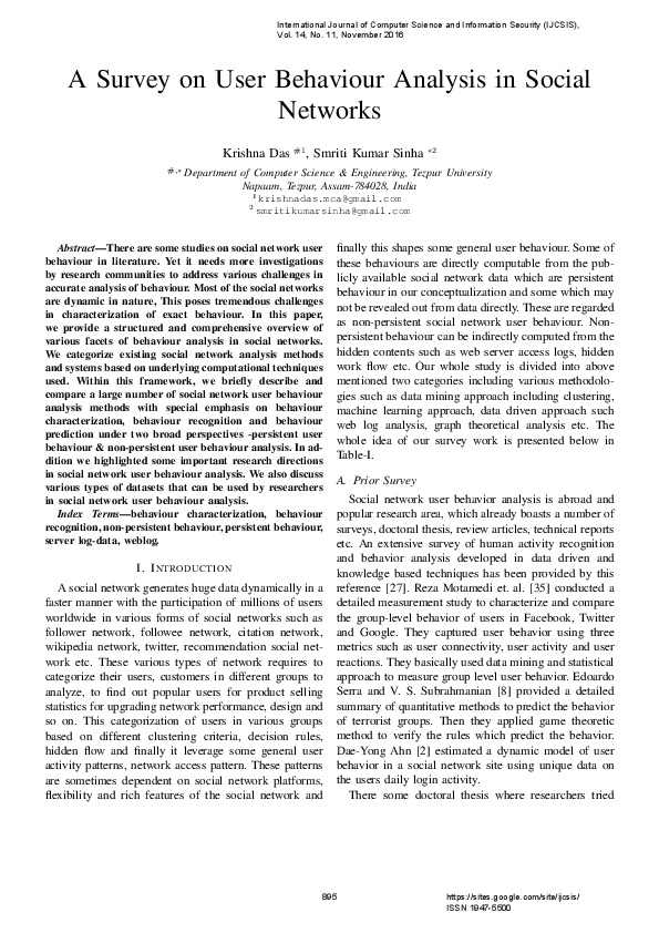 (PDF) A Survey on User Behaviour Analysis in Social Networks