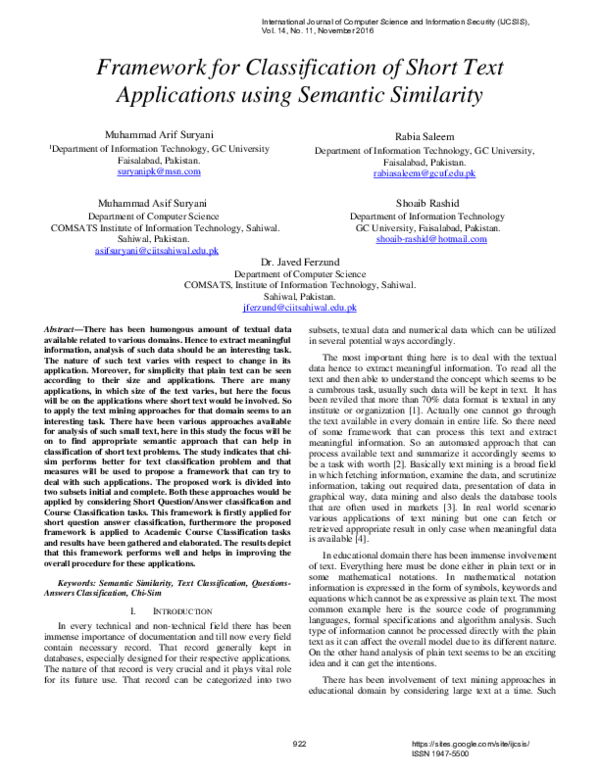(PDF) Framework for Classification of Short Text Applications using ...