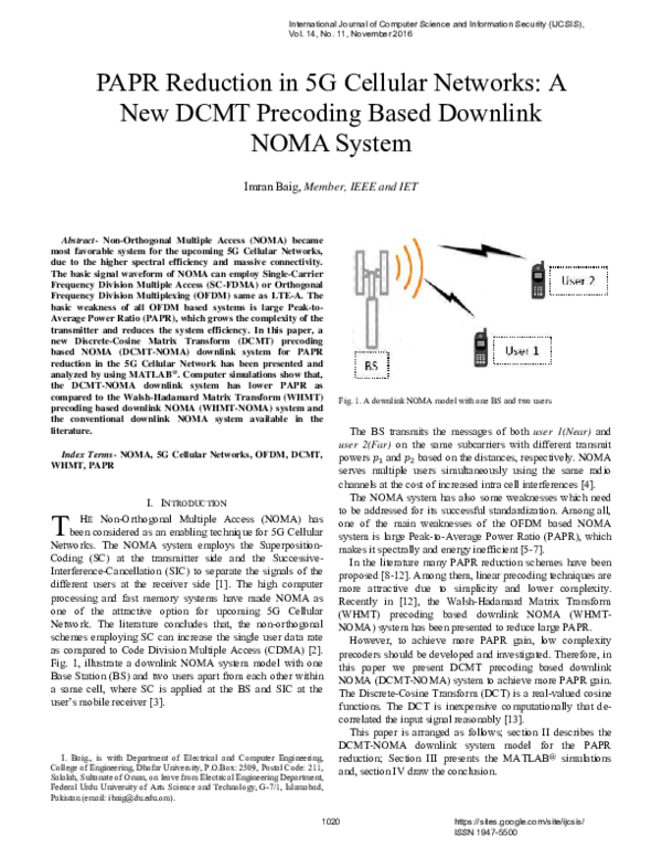(PDF) PAPR Reduction in 5G Cellular Networks: A New DCMT Precoding Based Downlink NOMA System