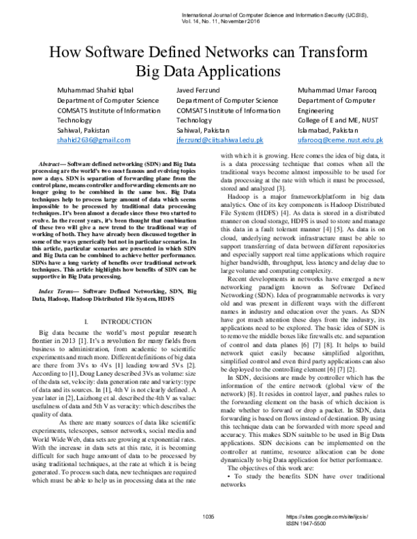(PDF) How Software Defined Networks can Transform Big Data Applications (PDF) How Software Defined Networks can Transform Big Data Applications