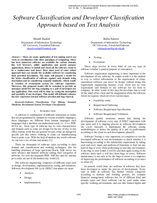 Pdf Software Classification And Developer Classification Approach