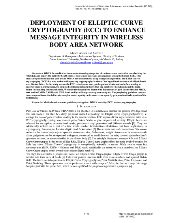 Pdf Deployment Of Elliptic Curve Cryptography Ecc To Enhance Message Integrity In Wireless