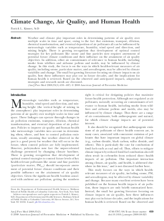(PDF) Climate change, air quality, and human health