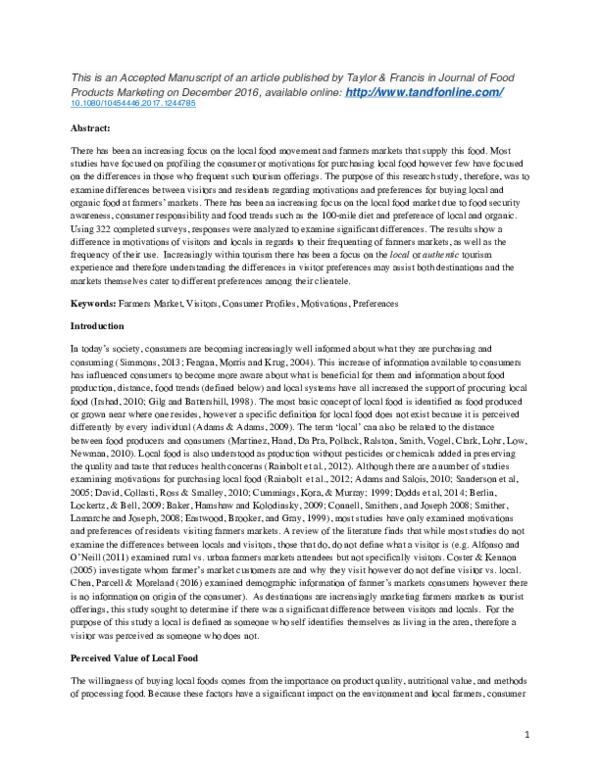 (PDF) Local vs Visitor Perceptions of Farmers Markets